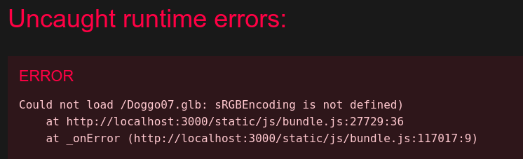 Talking-character: Uncaught runtime errors: Could not load /Doggo07.glb ...