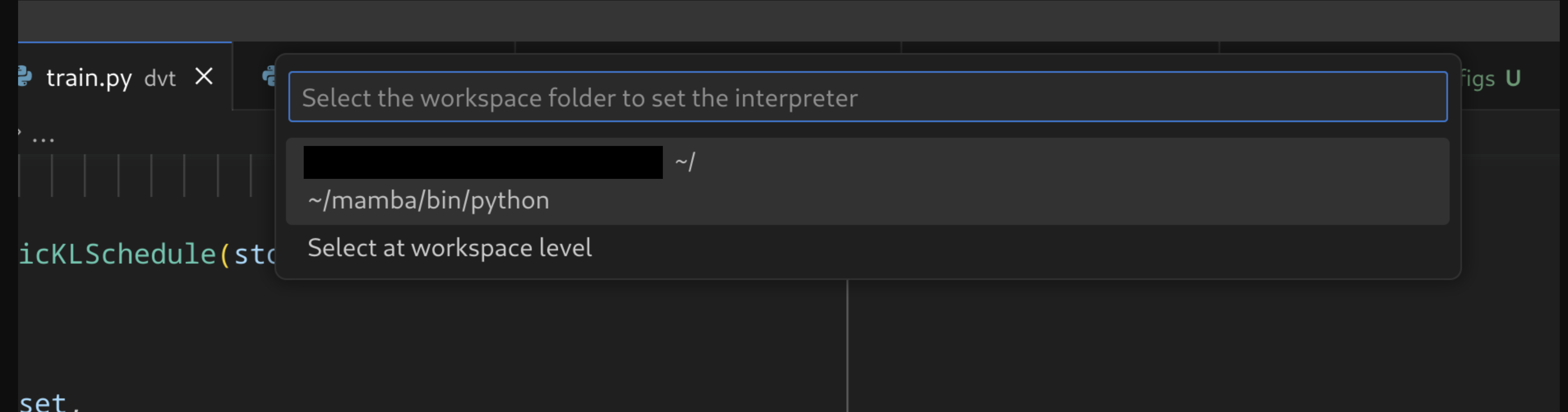 Cannot select interpreter in .py files when using "Select at workspace ...