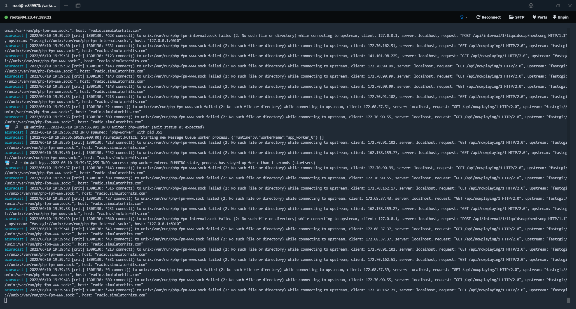 MariaDB unexpected crash - An exception occurred in the driver SQLSTATE [2002] - No such file or ...