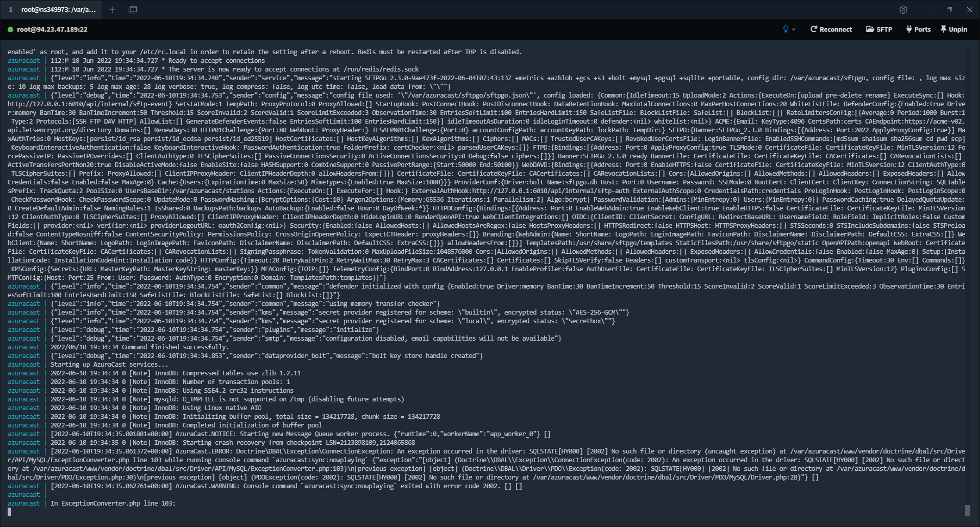 MariaDB unexpected crash - An exception occurred in the driver SQLSTATE [2002] - No such file or ...