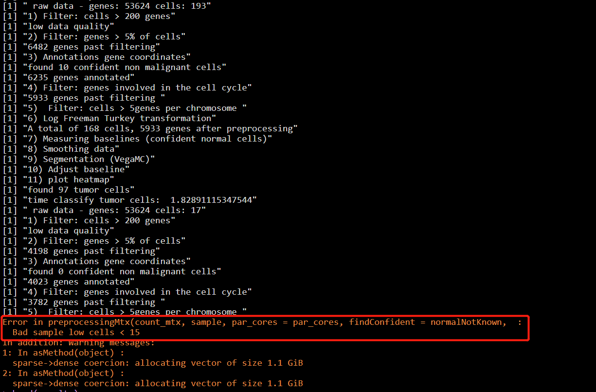 Prepration of listCountMtx from merged Seurat object and erro with reporting "Bad sample low cells