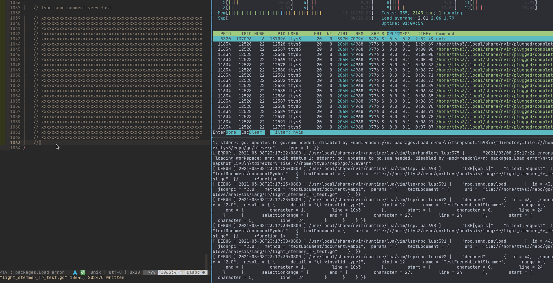 neovim lsp client stuck on CPU 100% / a very high CPU usage with big files · Issue #14037 ...