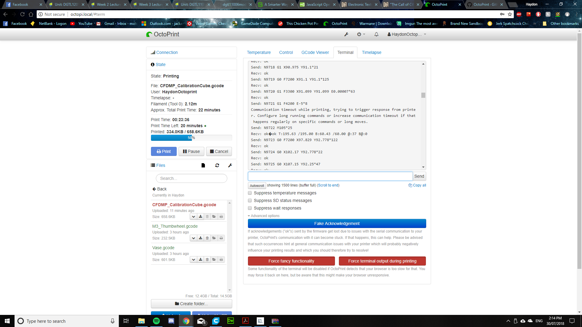 Octoprint timing out. · Issue #2771 · OctoPrint/OctoPrint · GitHub