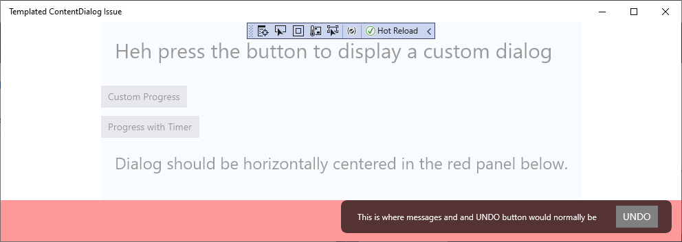 Cannot horizontally centre a custom content dialog defined with ...