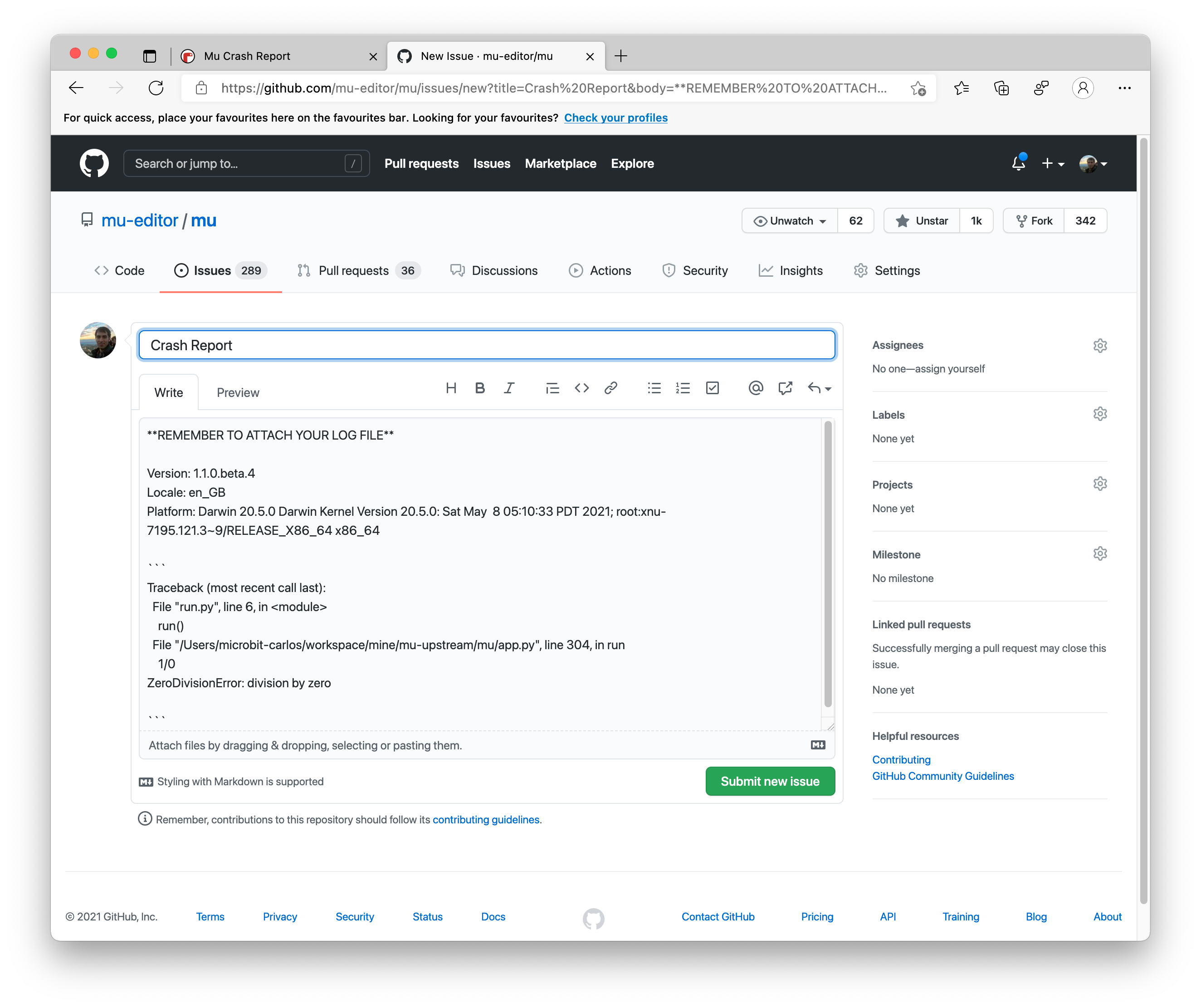 Link to open crash report issue doesn't work for non-admin users · Issue #1669 · mu-editor/mu ...