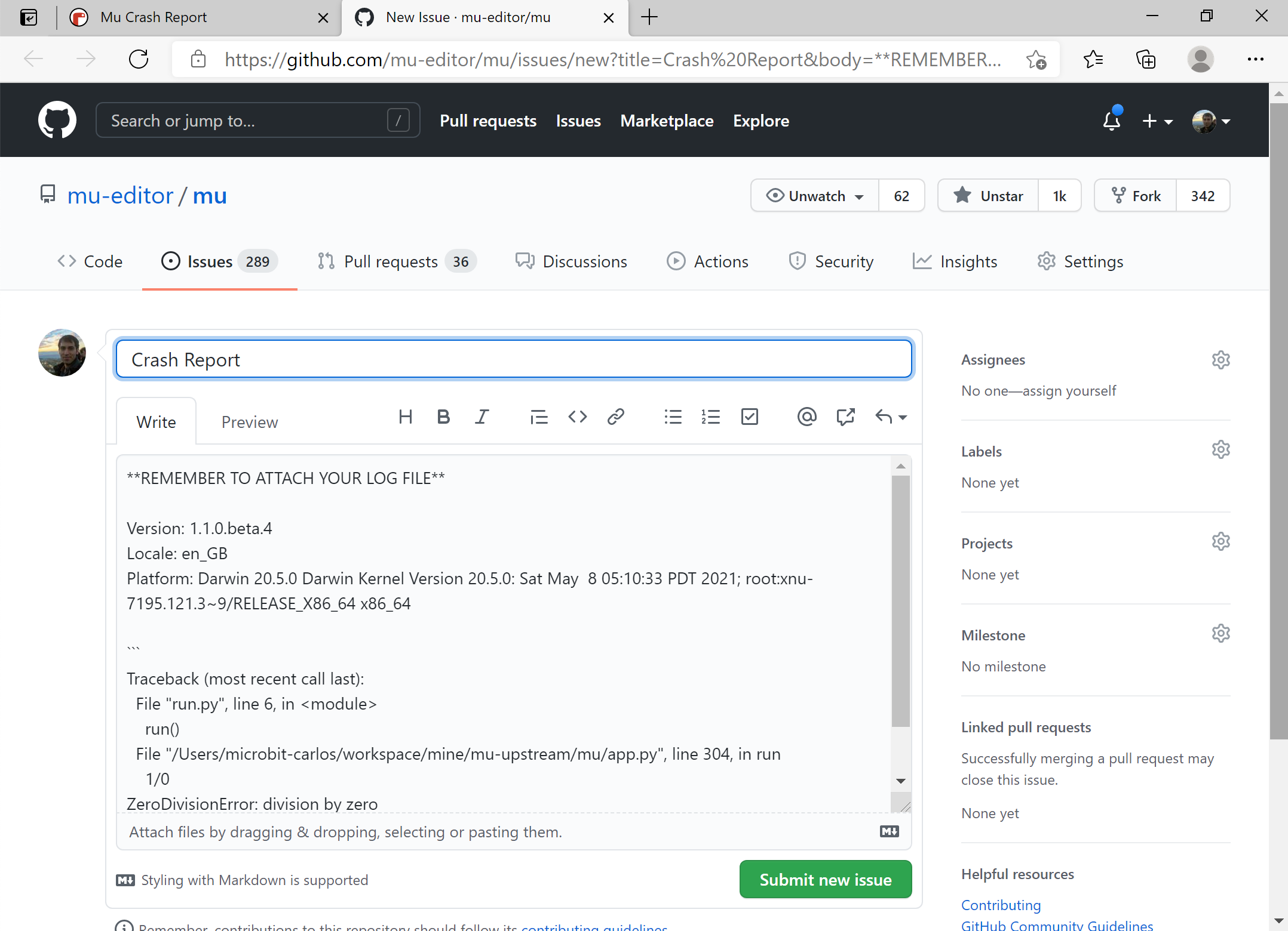 Link To Open Crash Report Issue Doesnt Work For Non Admin Users · Issue 1669 · Mu Editormu