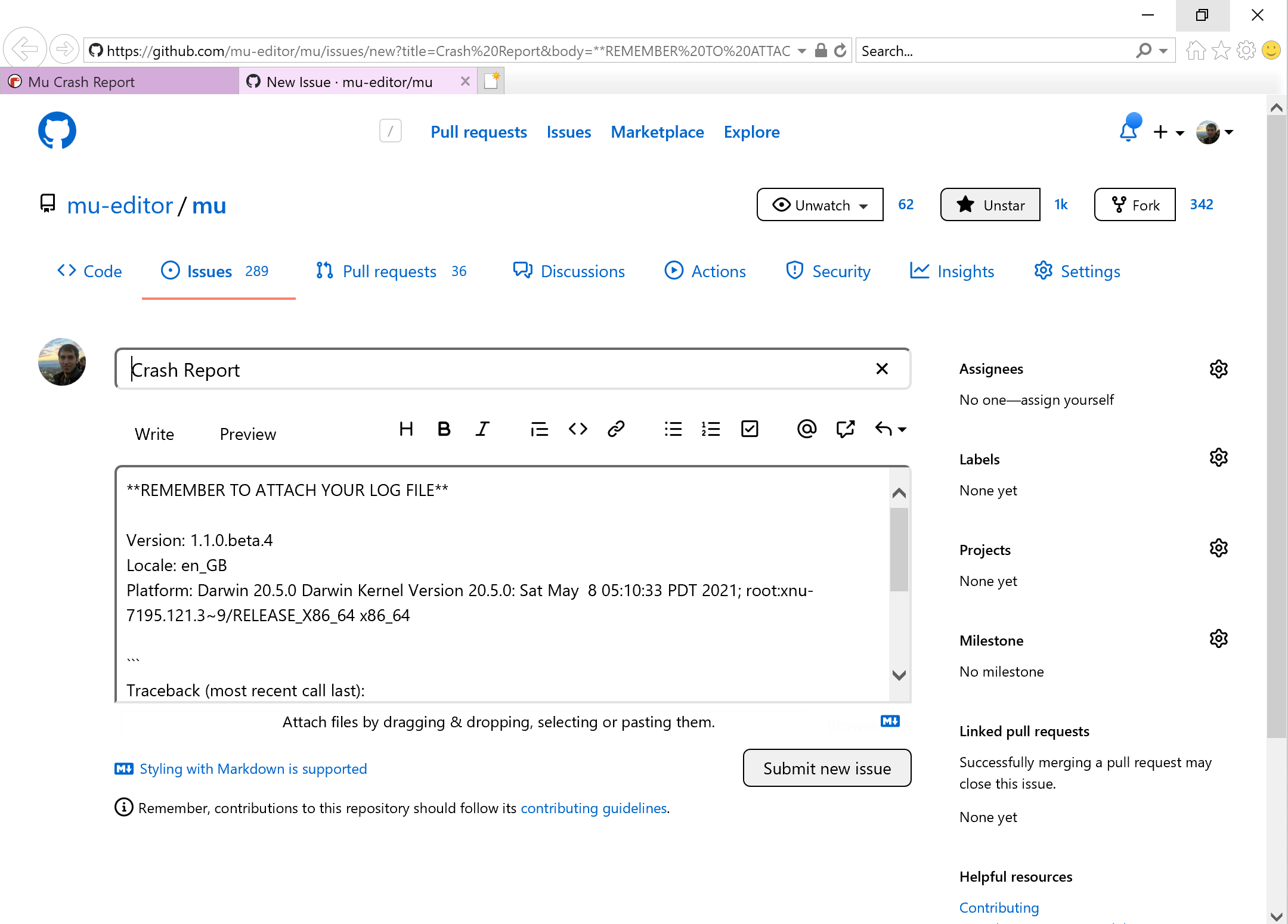 Link To Open Crash Report Issue Doesnt Work For Non Admin Users · Issue 1669 · Mu Editormu