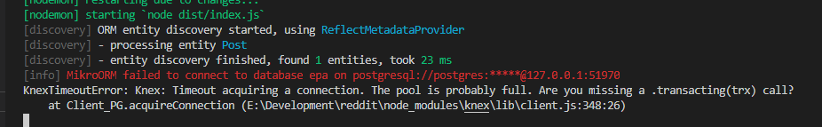 Unable to connect database using pg driver (it gives knex timeout error) · Issue #960 · mikro ...
