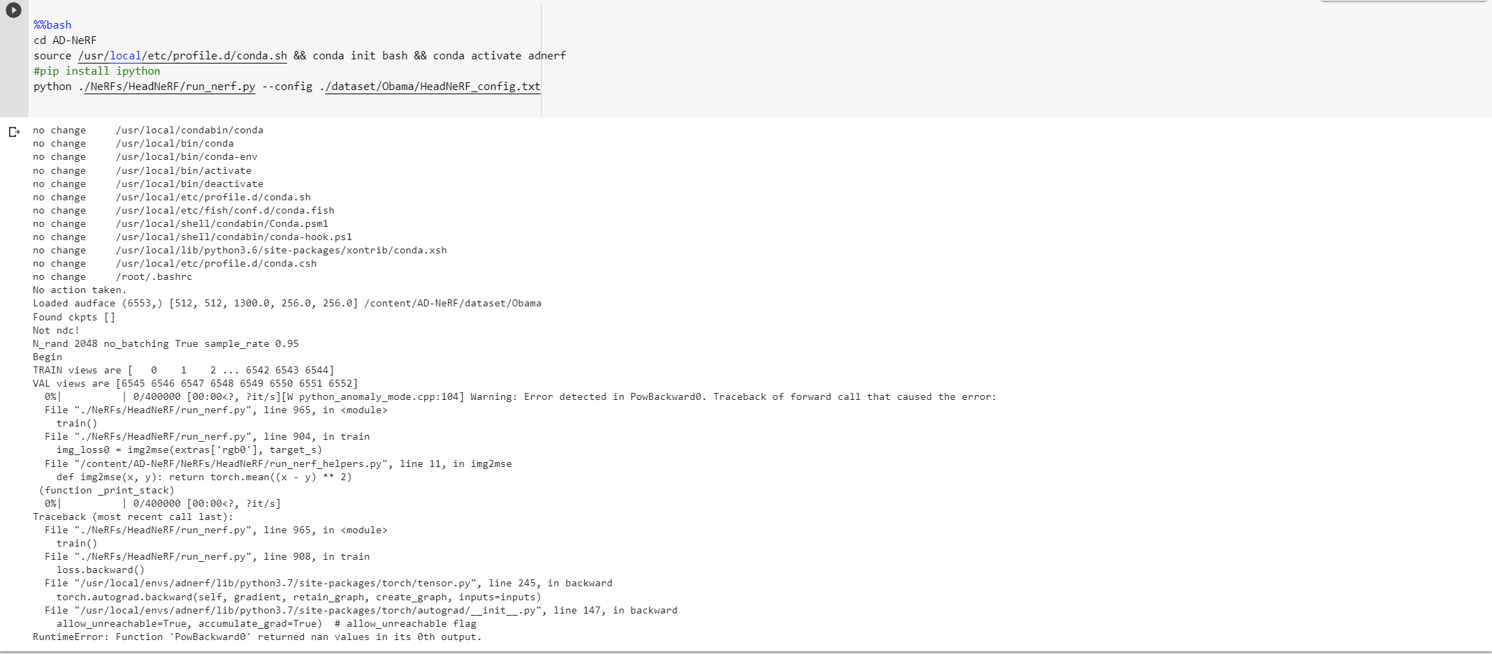 Training Head cause Function PowBackward0 return nan value · Issue #62 · YudongGuo/AD-NeRF · GitHub