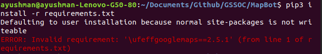 ERROR: Invalid requirement: '\ufeffgooglemaps==2.5.1' (from line 1 of requirements.txt) · Issue ...