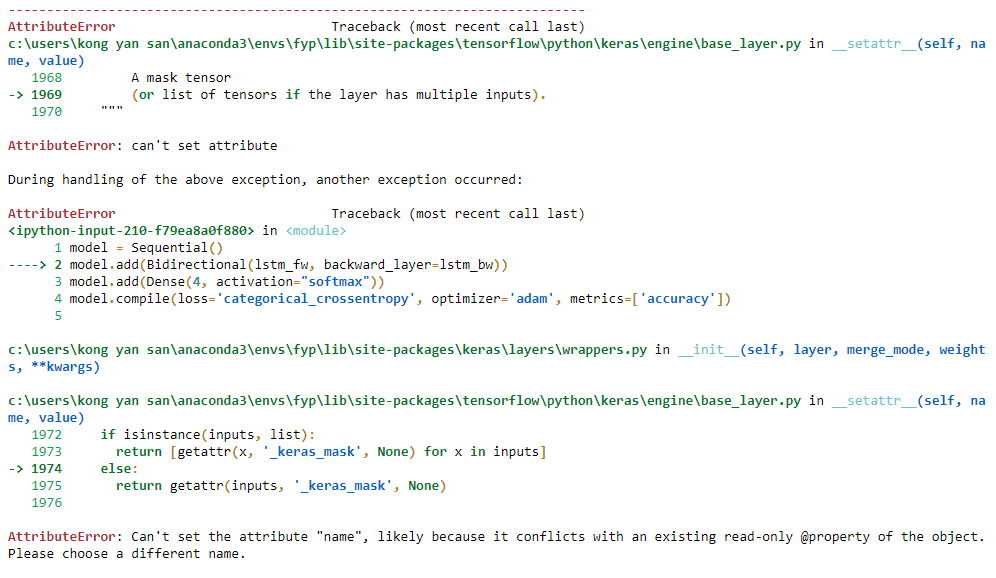 AttributeError: Can't set the attribute "name" when building bidirectional layer with ...