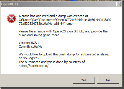 Game crash. Ride broken down even though "Disable all breakdowns" cheat enabled. Game promptly ...