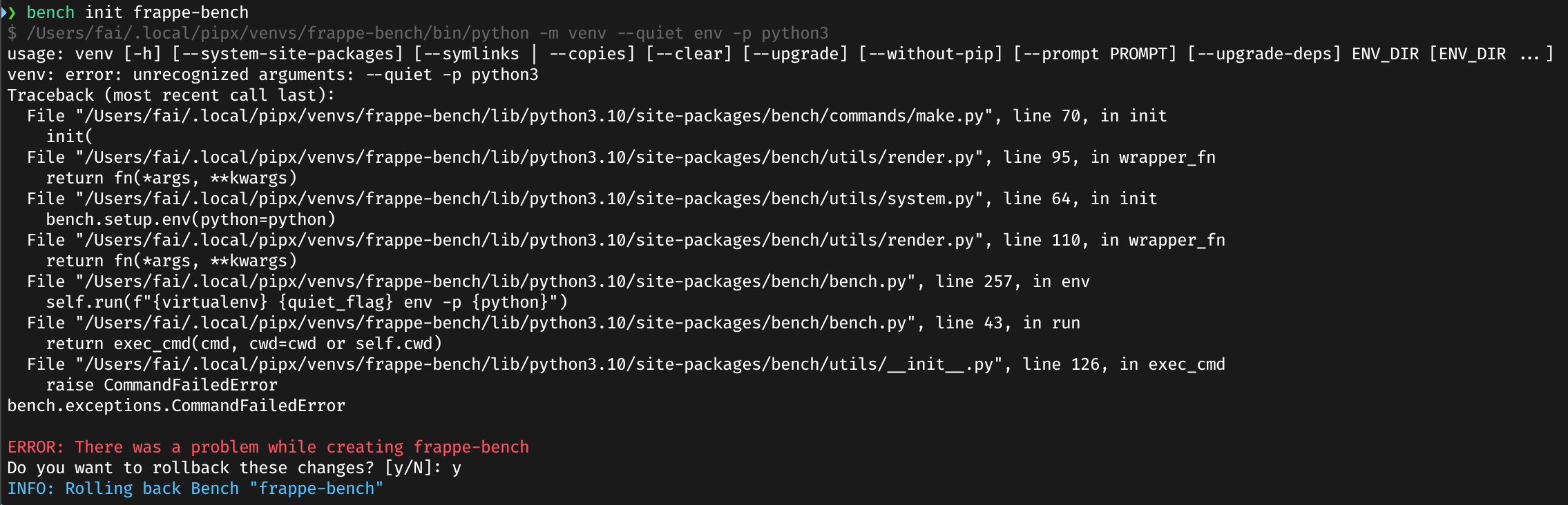 run bench with pipx · Issue #1302 · frappe/bench · GitHub