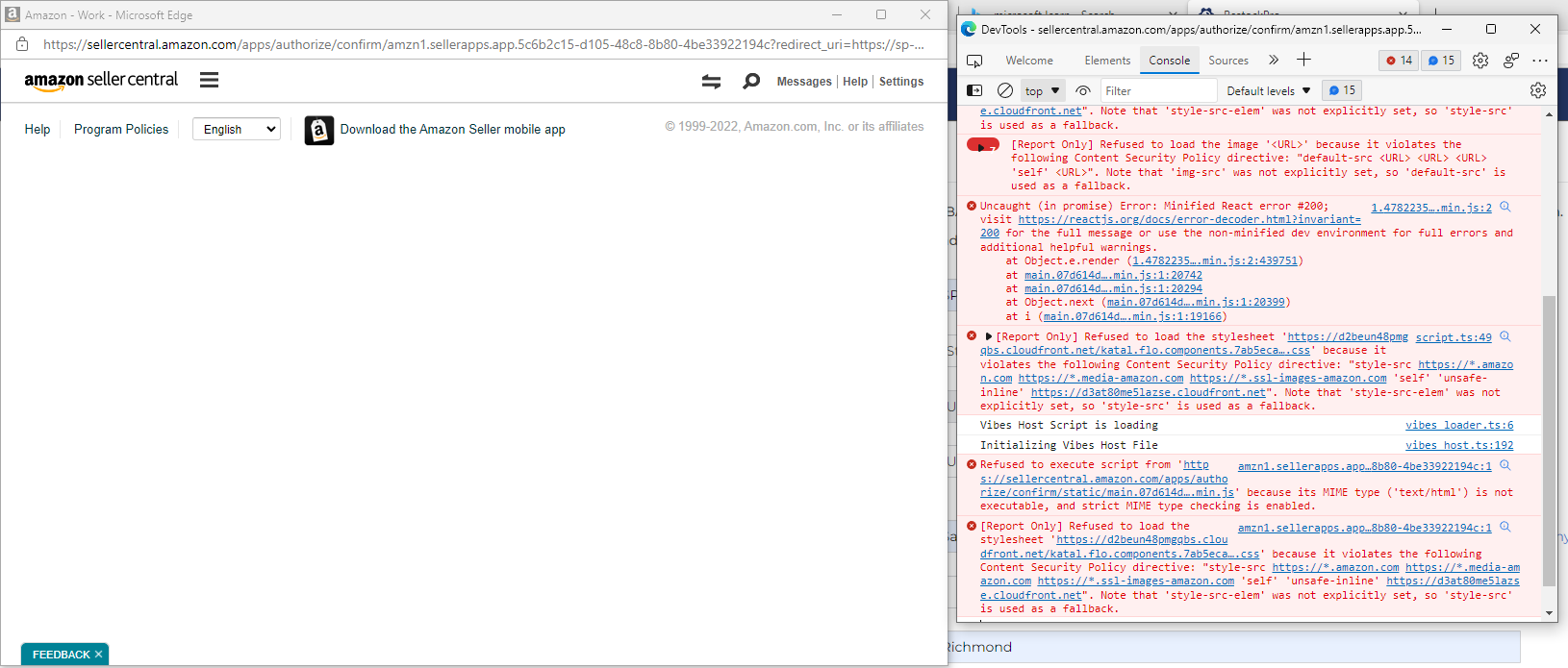 Amazon Partner Network authorization workflow: Confirmation page intermittently shows empty ...