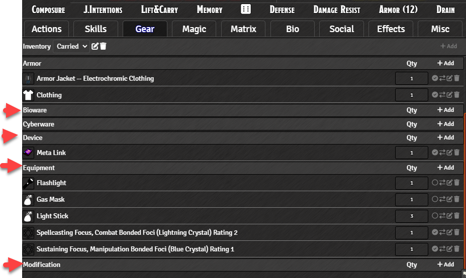 Feature Request: Impliment Collapsing Catigories · Issue #641 · SR5-FoundryVTT/SR5-FoundryVTT ...