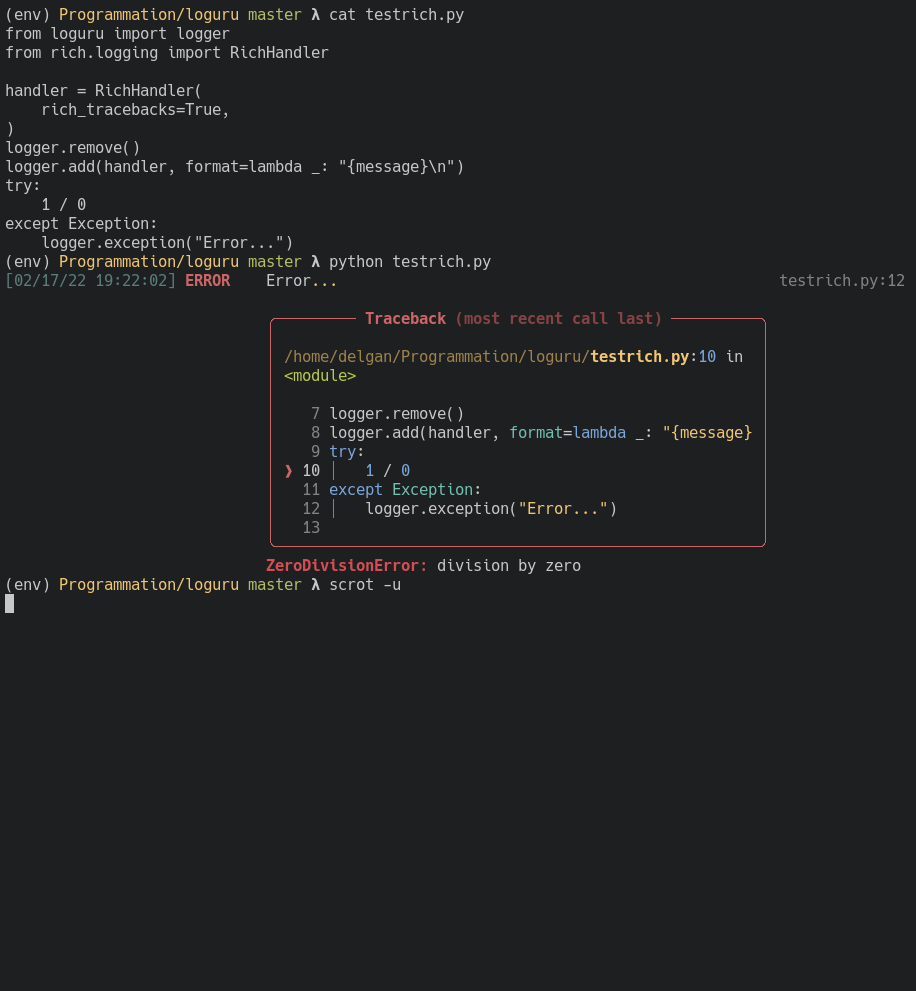 How to disable logging of exception traceback? · Issue #592 · Delgan/loguru · GitHub
