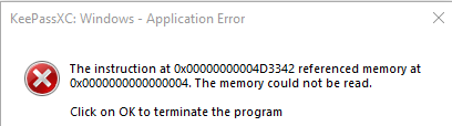 Application sporadically crashes with a Windows memory read error · Issue #4514 · keepassxreboot ...