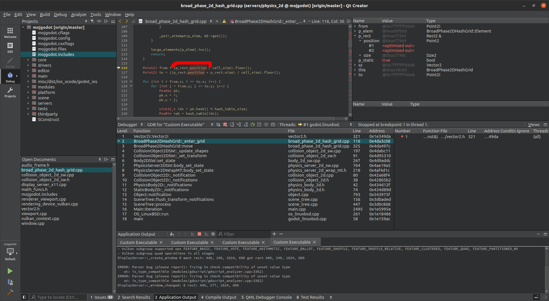Godot starts to use Nan values due to errors in physics2d computation ...