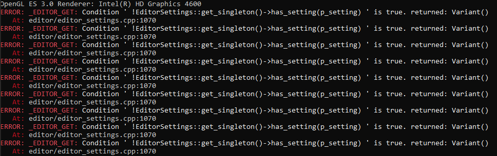 Errors after opening new project, !EditorSettings::get_singleton()->has_setting(p_setting ...