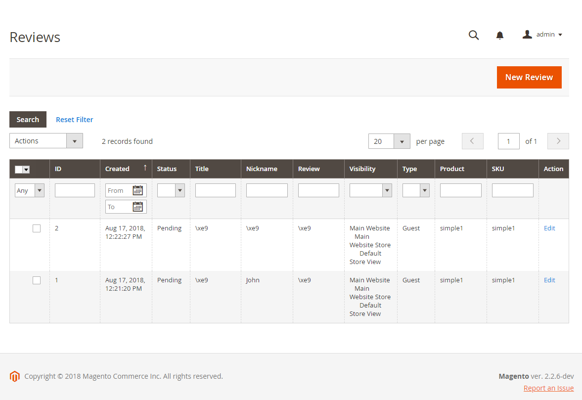 Error on the reviews grid page due to PHP notice "iconv_strlen(): Detected an illegal character ...