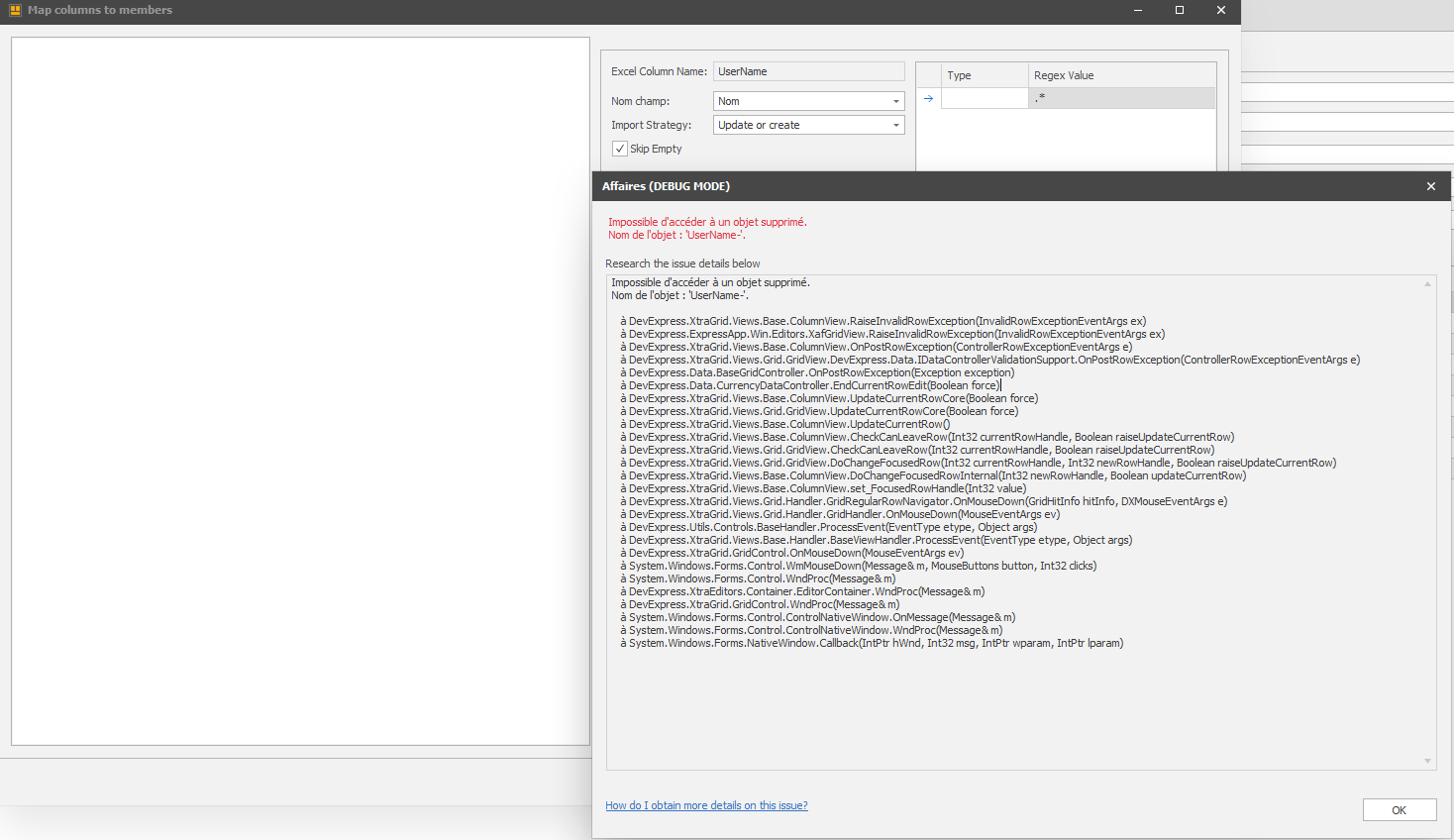 In the windows "Maps column to Members", Actually, when i try to search the right member but ...
