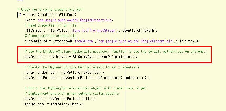 error gbqOptions = gcp.bigquery.BigQueryOptions.getDefaultInstance · Issue #1 · mathworks-ref ...