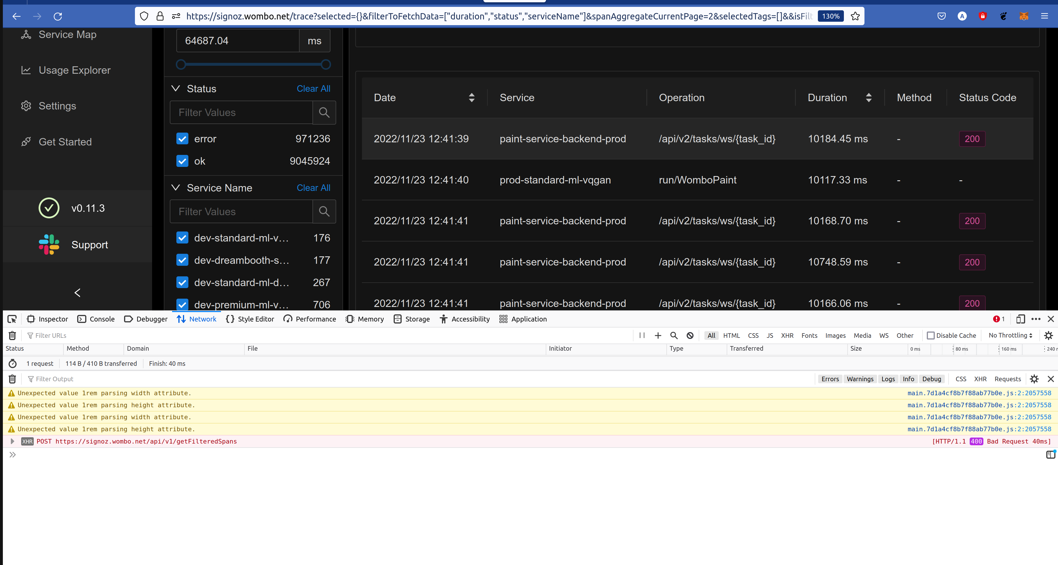 Getting Order Param Is Not In Correct Format In Traces Page · Issue
