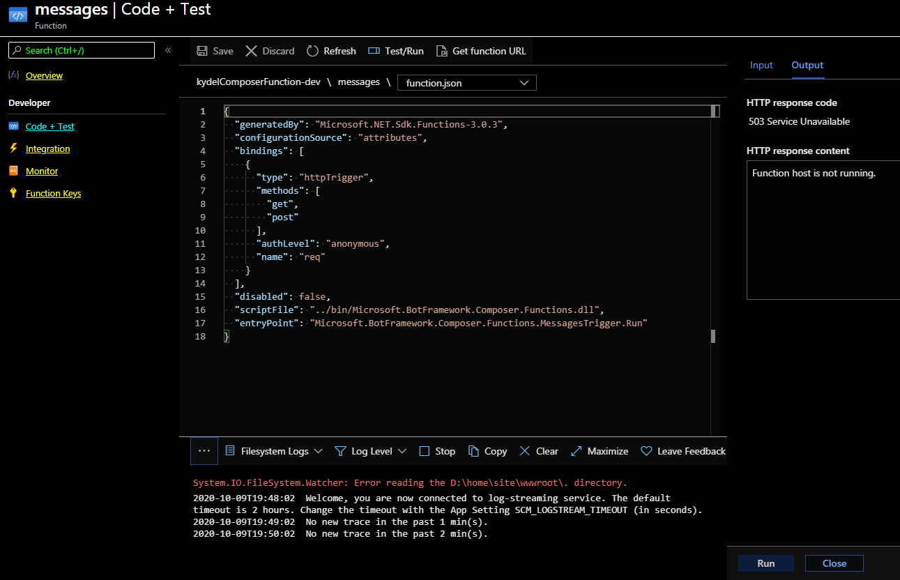 Unable to execute the bot on Azure functions · Issue #4243 · microsoft/BotFramework-Composer ...