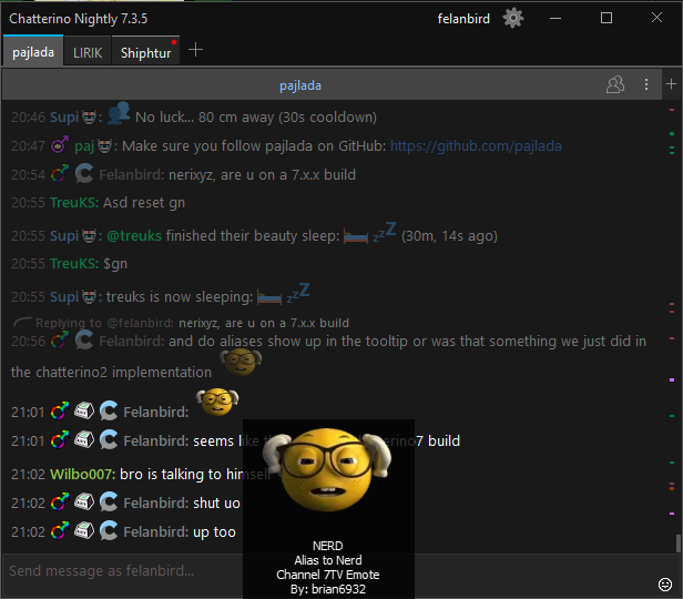 Show when a 7tv emote is "aliased" in hover preview. · Issue #35 · SevenTV/chatterino7 · GitHub