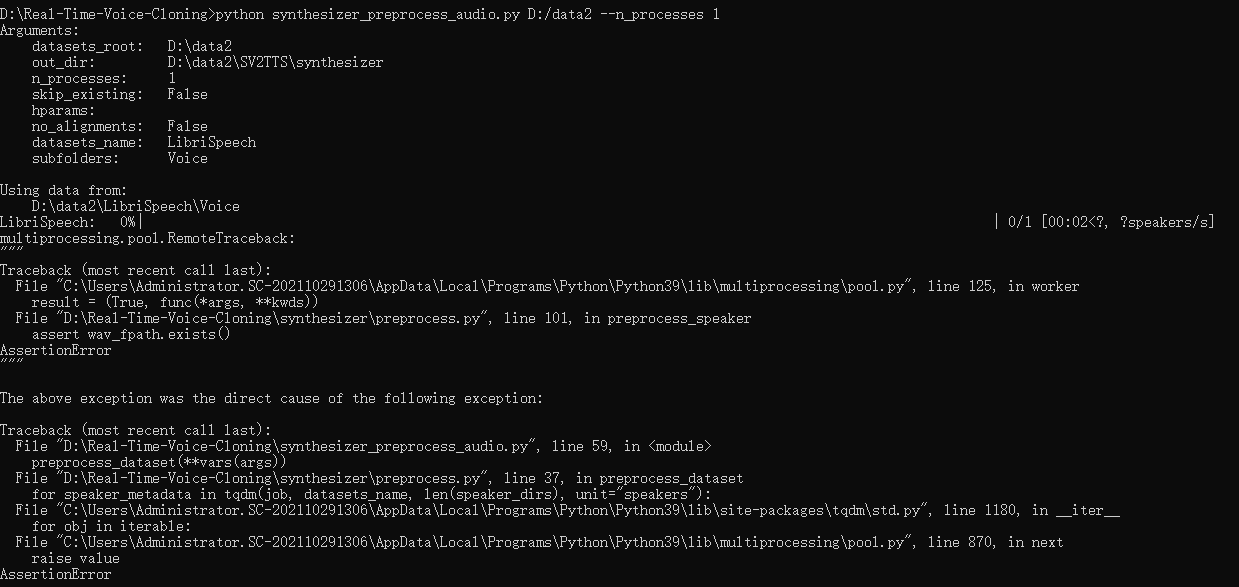 运行synthesizer_preprocess_audio.py进行预处理时报错 · Issue #269 · babysor/MockingBird · GitHub