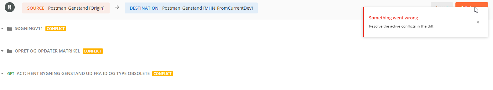 Not able to Pull during merge · Issue #9140 · postmanlabs/postman-app-support · GitHub