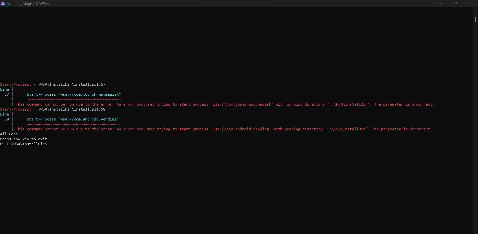 [Bug] Install Failed WSA using Install.ps1 script · Issue #541 · LSPosed/MagiskOnWSALocal · GitHub