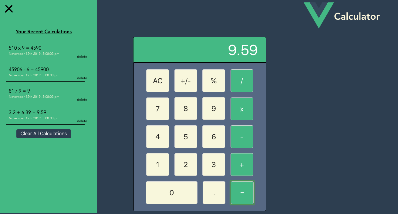 GitHub - saadricklamar/vue-calculator: A calculator that keeps track of ...