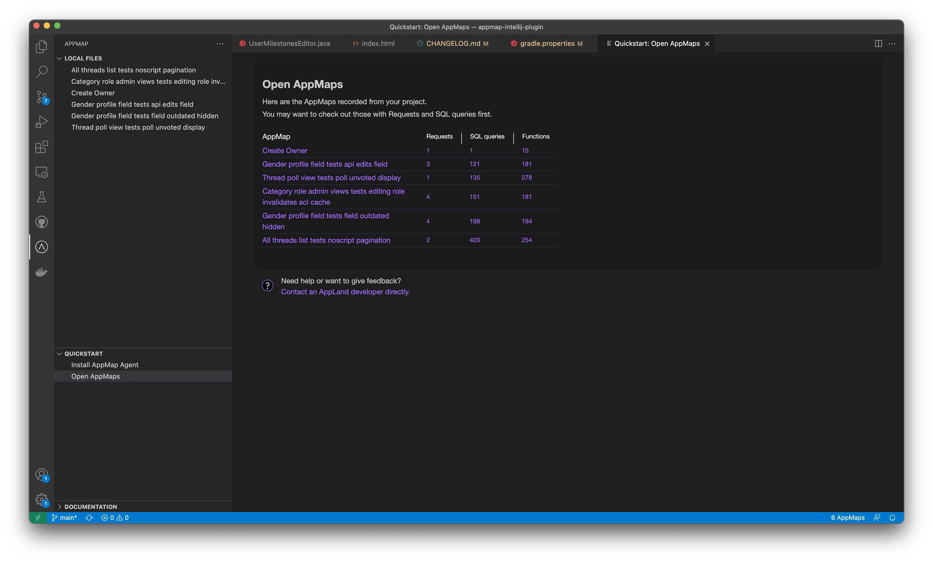 "Open AppMaps" view exists and opens with the AppMap tool window when there are appmaps in the ...