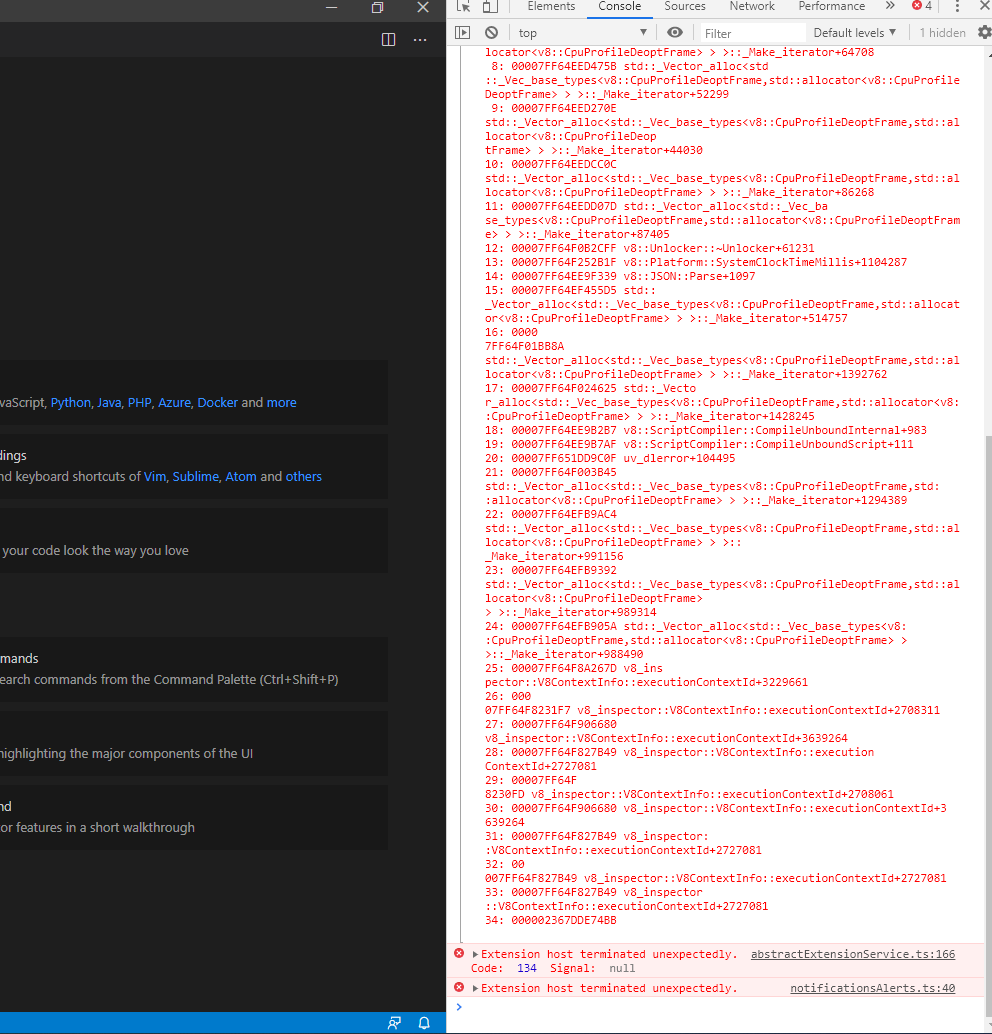 Extension host keeps crashing! · Issue #105057 · microsoft/vscode · GitHub