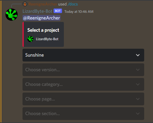 `/docs` command remembers previous project name · Issue #106 · LizardByte/support-bot · GitHub