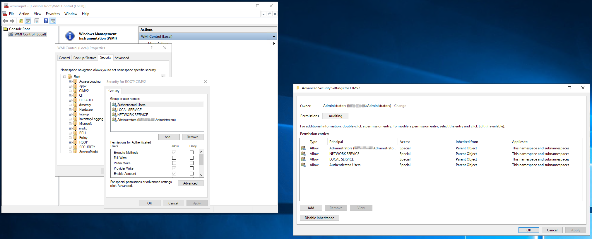 Set-WMINameSpaceSecurity: Permissions added do not apply to subnamespaces · Issue #4 · grbray ...