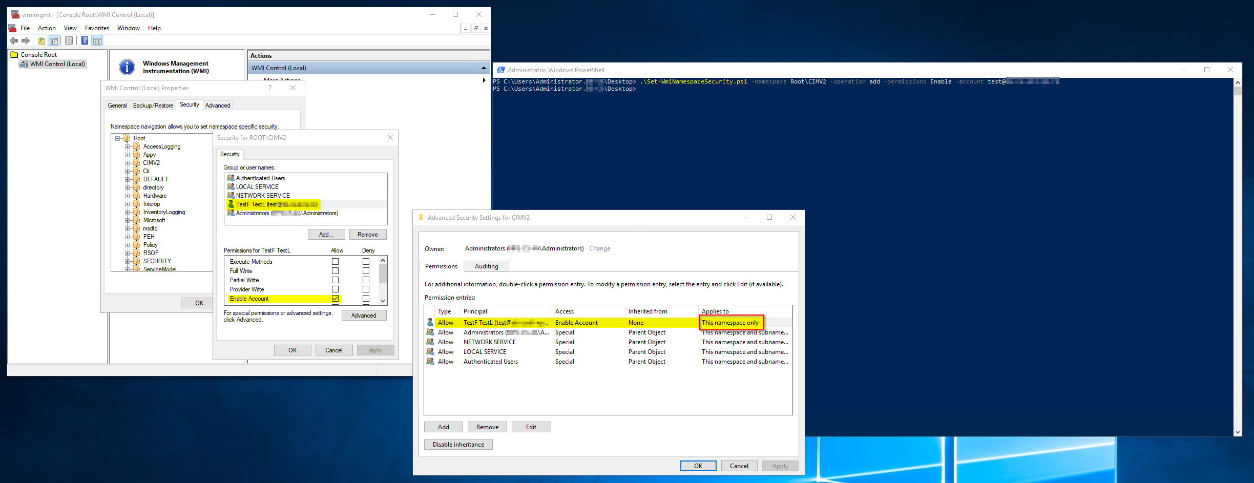 Set-WMINameSpaceSecurity: Permissions added do not apply to subnamespaces · Issue #4 · grbray ...