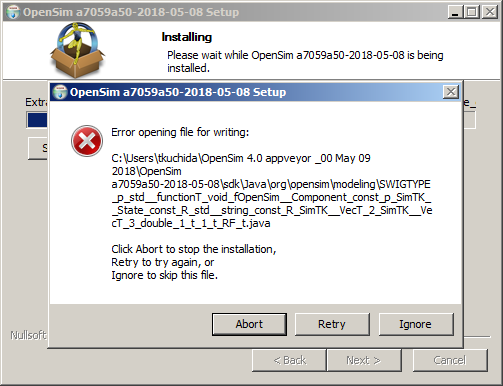 [installer] "Error opening file for writing" during install if user selects installation ...