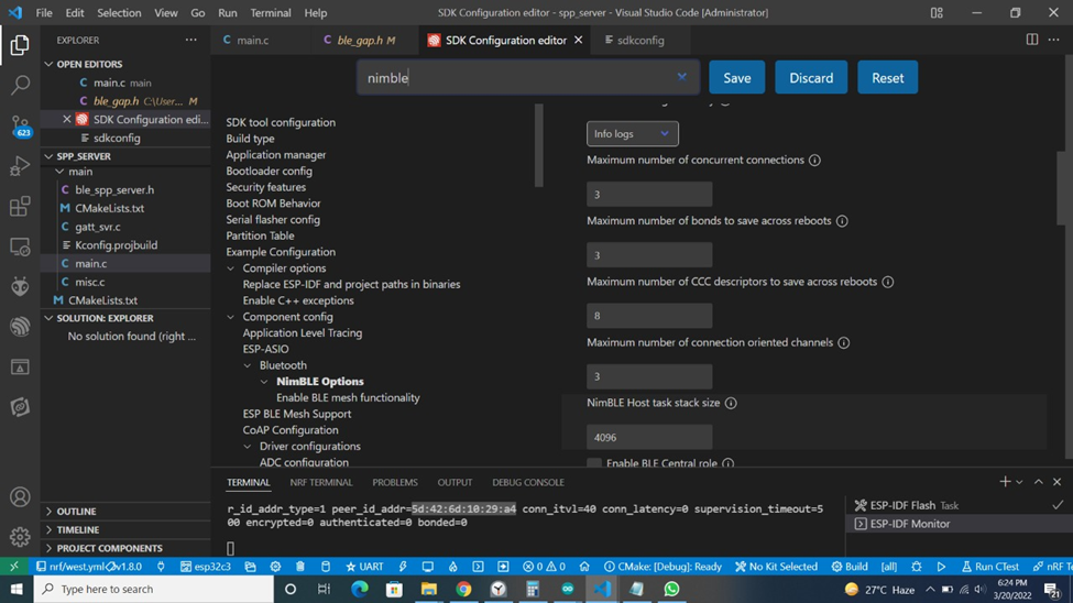 Nimble spp_server and spp_client Apps (Esp32c3) (IDFGH-7001) · Issue #8619 · espressif/esp-idf ...