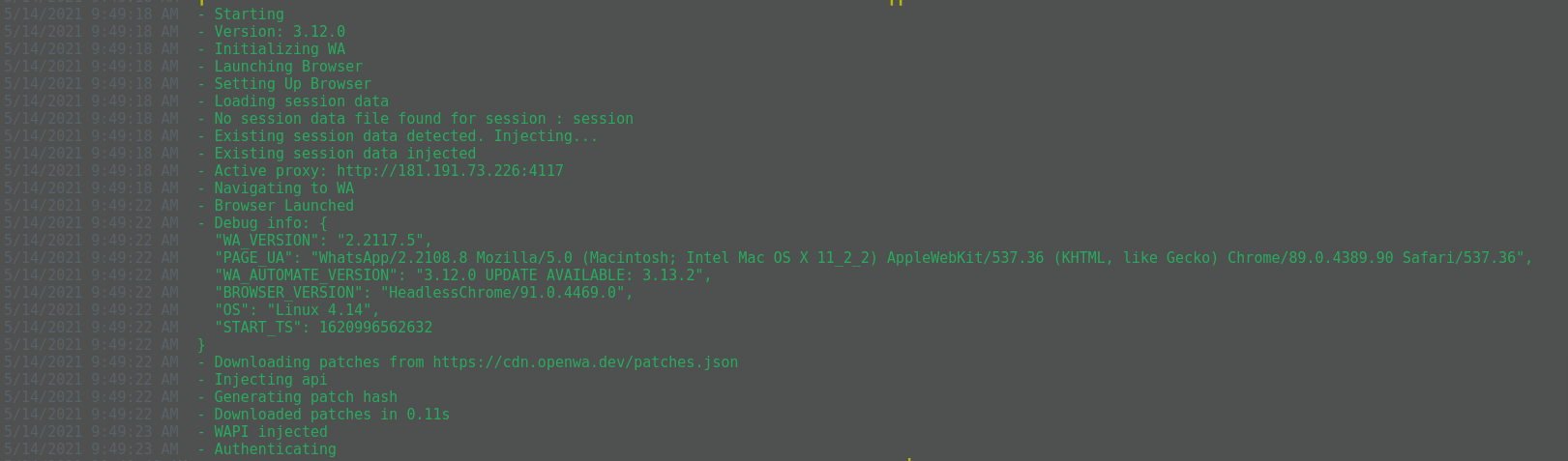 Stuck on 'Authenticating' forever · Issue #1671 · open-wa/wa-automate-nodejs · GitHub