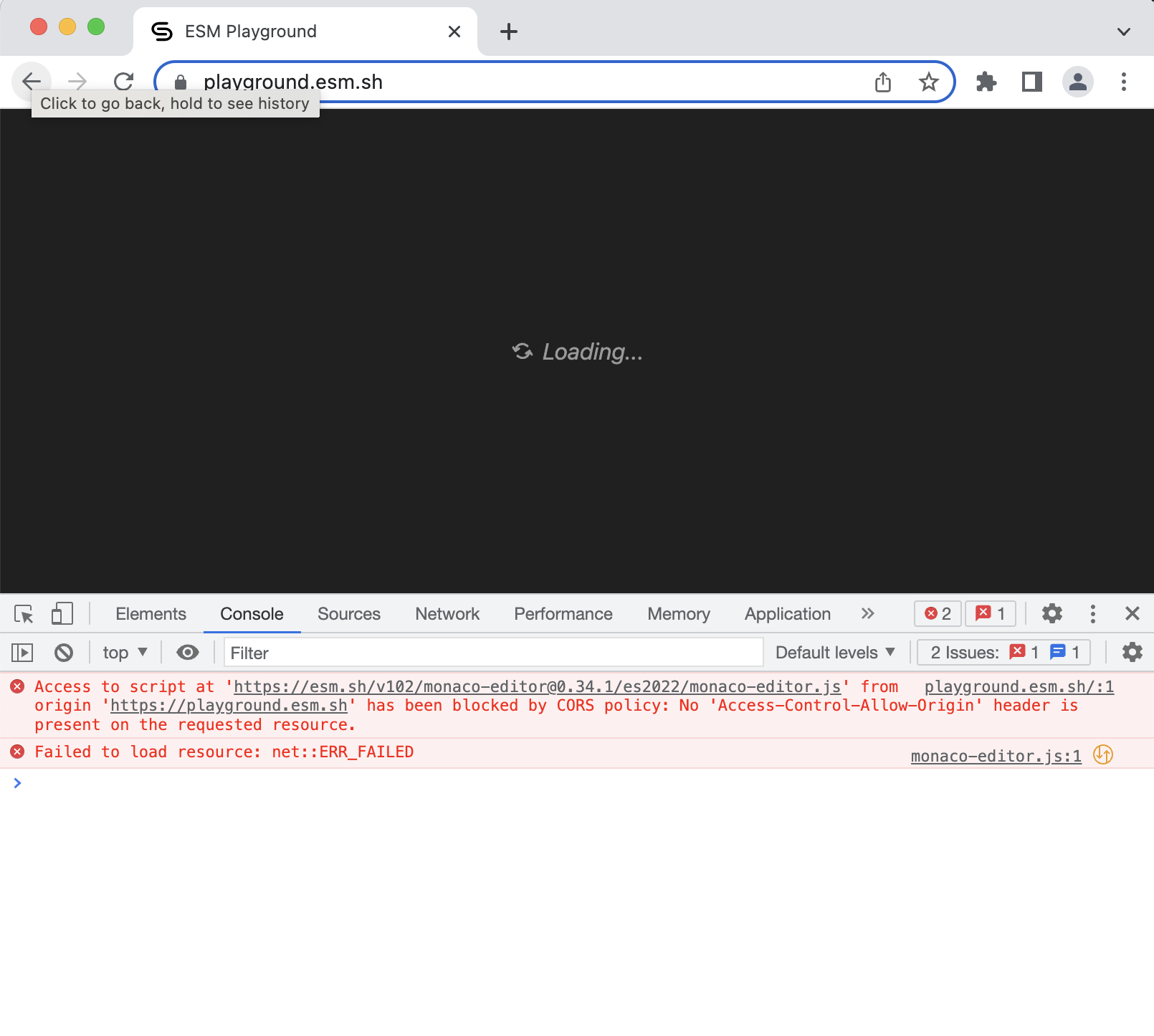 Playground fails to load because of CORS error loading `monaco-editor` · Issue #490 · esm-dev ...