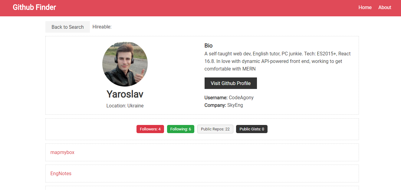 Github Yaroslavbkhgithubfinder React Powered App With Context Api For State Management That