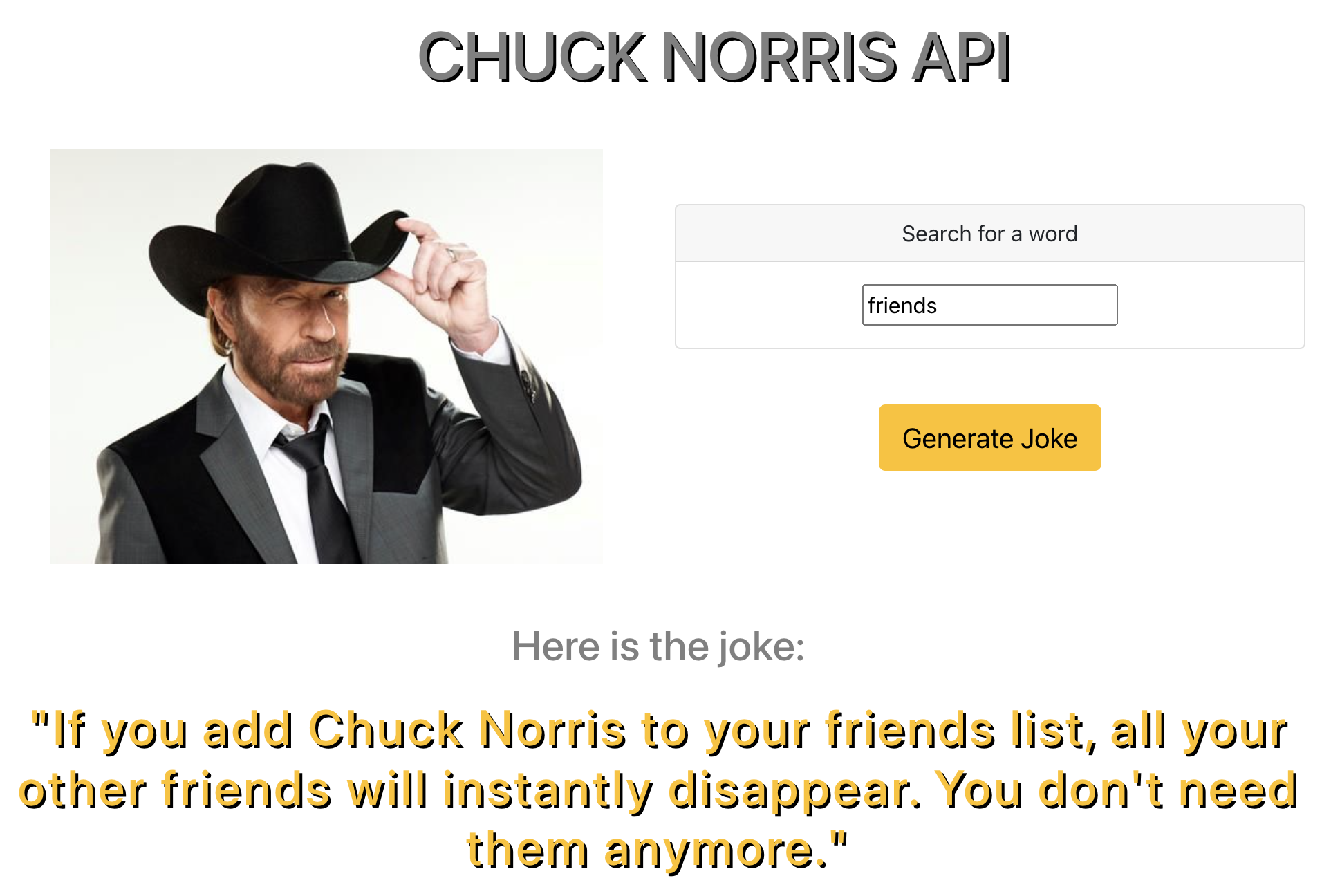 GitHub - ligiasell/react-chucknorris-api: Retrieve a random chuck joke using free a JSON API