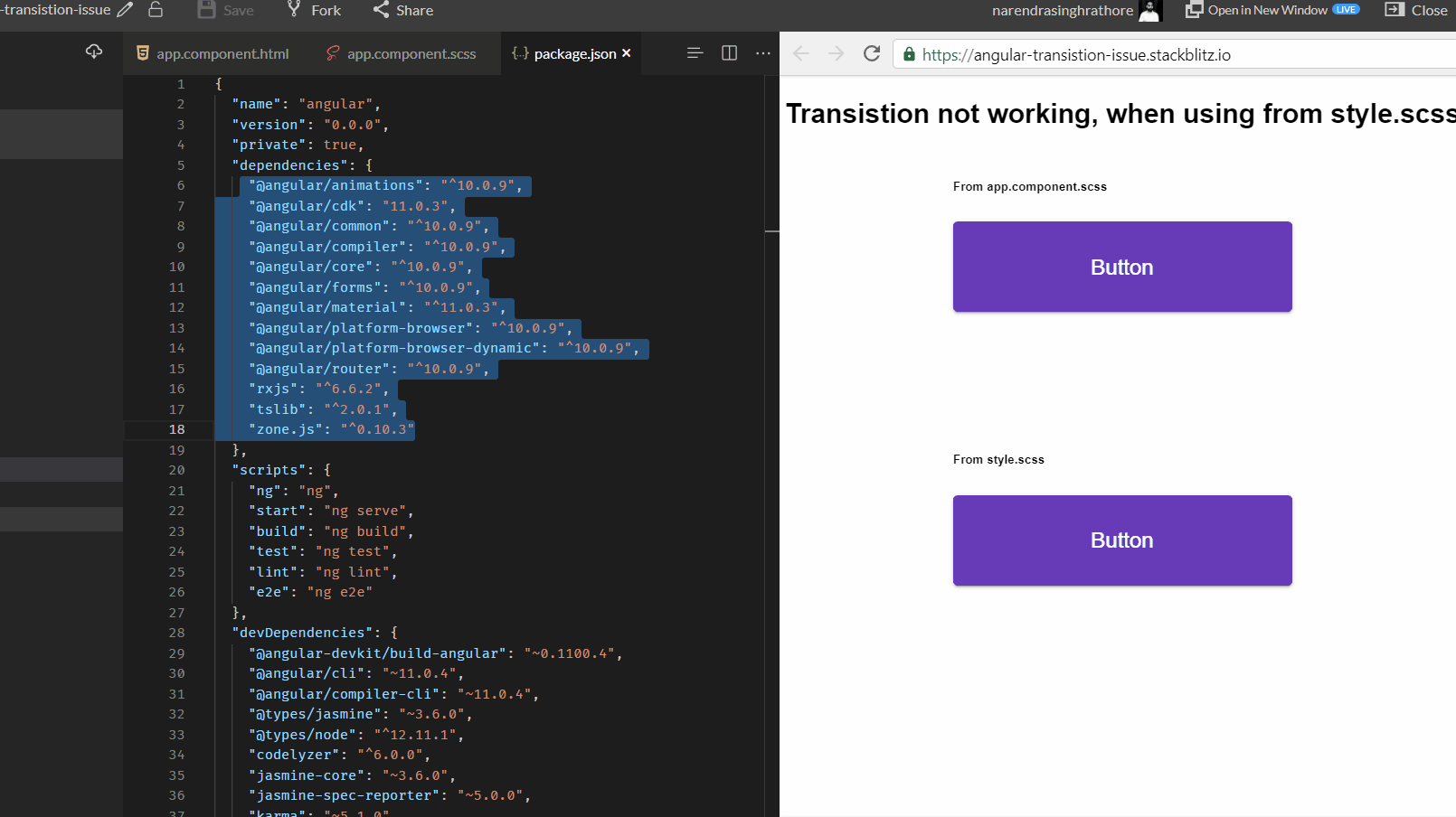 CSS Transition Not Working When Using From Style scss Issue 21447