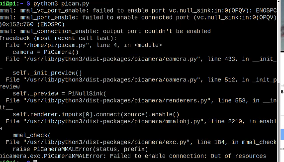 picamera: failed to enable connection: Out of resources · Issue #488 · waveform80/picamera · GitHub