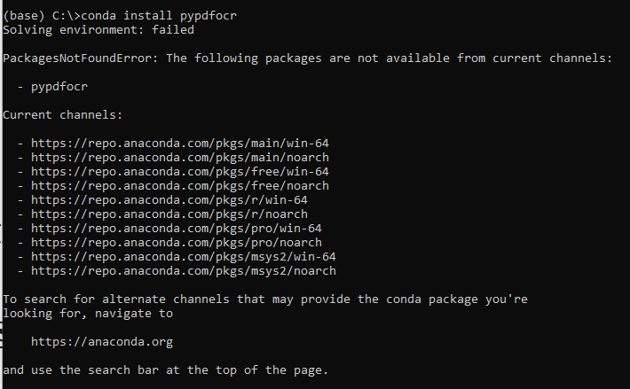"conda install Pypdfocr" not available · Issue #8138 · conda/conda · GitHub