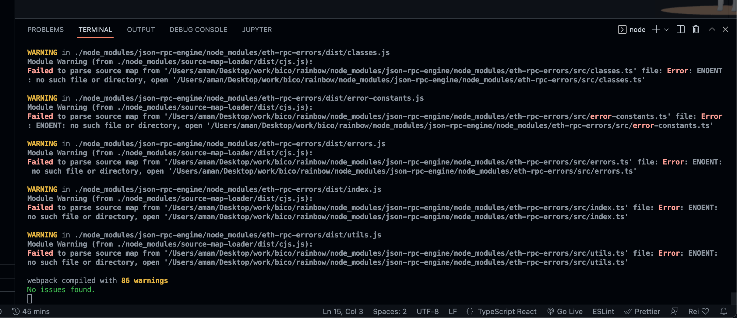 [bug] react example on compile giving warnings · Issue #566 · rainbow-me/rainbowkit · GitHub