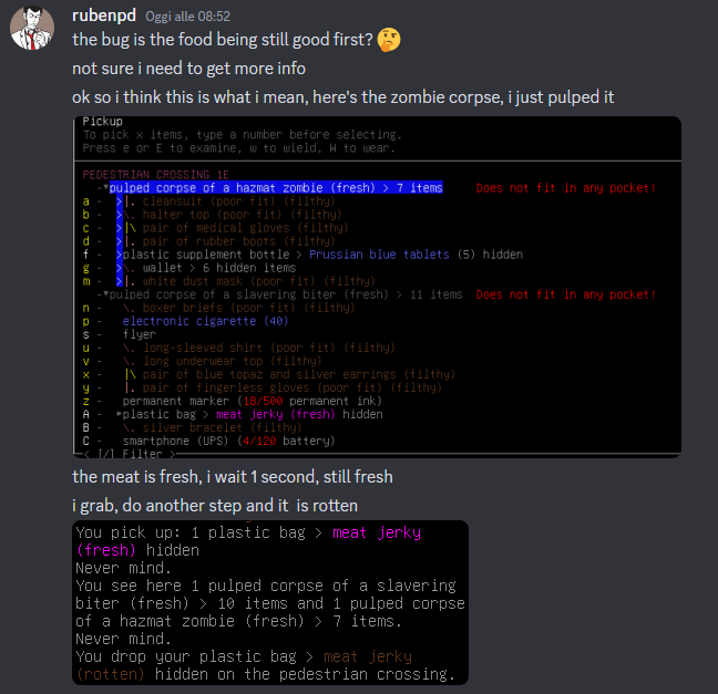 food rotting after player pickup action · Issue #64404 · CleverRaven/Cataclysm-DDA · GitHub