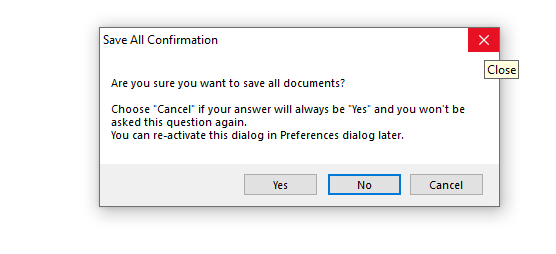 Change function of save all dialogue "x" button · Issue #10340 ...